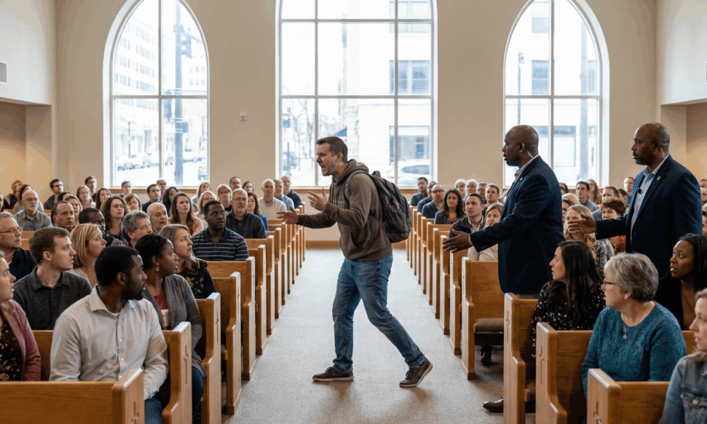 Church Service Disrupted by Anti-ICE Protester - Crystal Clear News